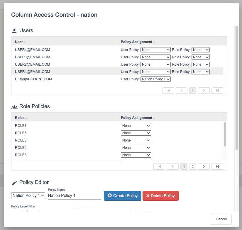 Row and Column Level Security